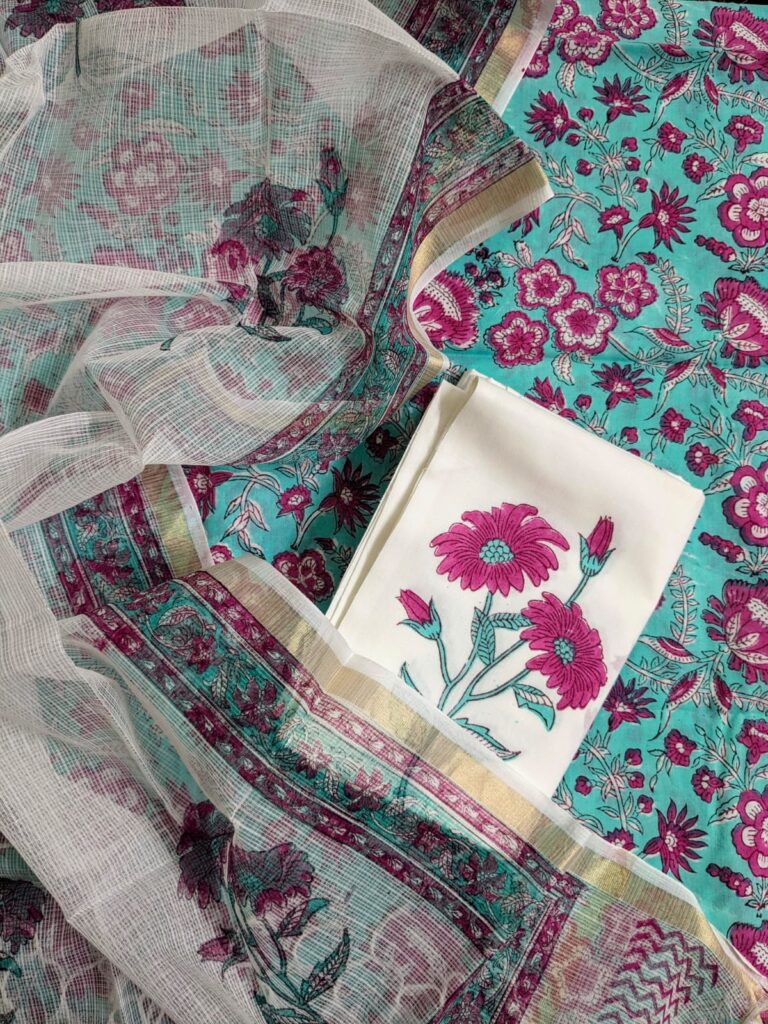 Pink & Green Boota Hand Block Printed Suit – Rangsaa Jaipur